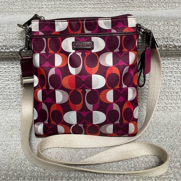 Coach | Bags | Coach Colorful Fabric Logo Crossbody Pockets Leather ...